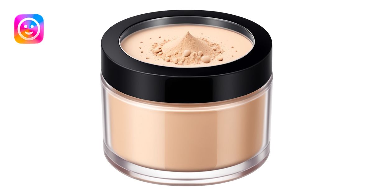 Create an emoji of Huda Beauty loose powder in its round, flat jar ...