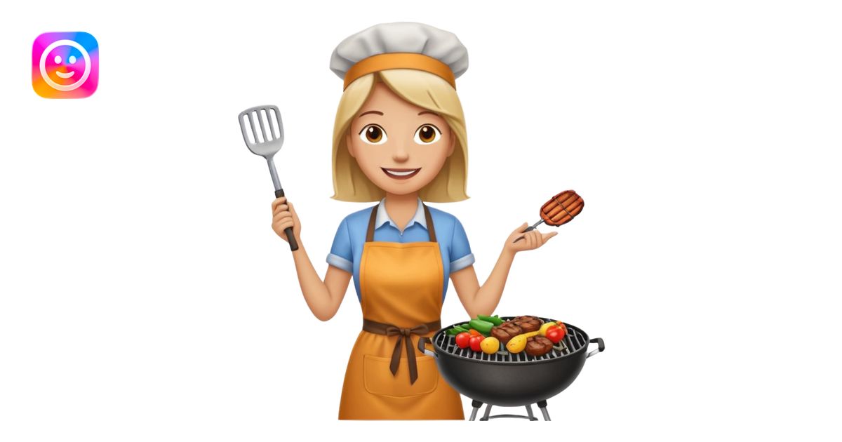 woman grilling bbq with grill andapron emoji | AI Emoji Generator