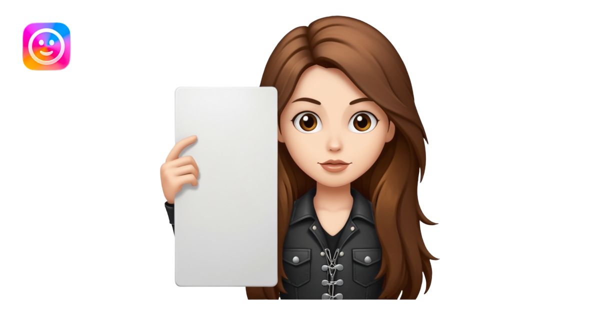 A fair skin rocker chick with long brown hair holding a large blank ...