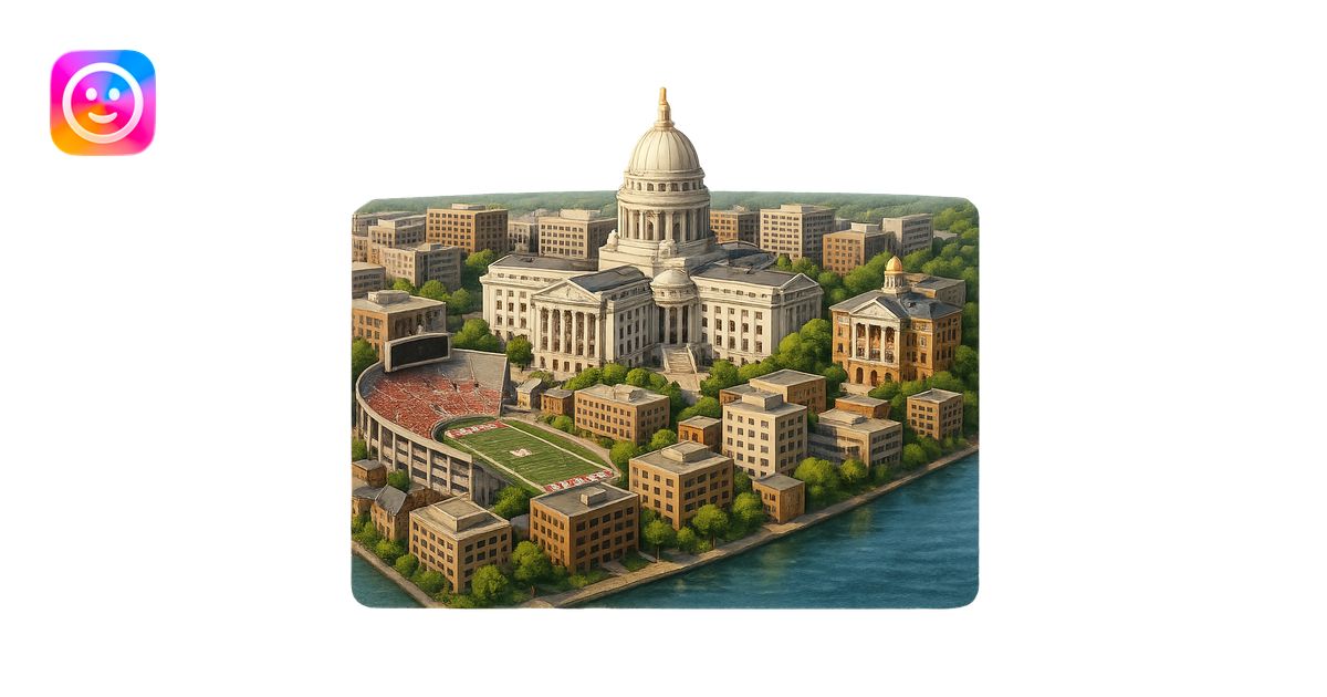 cinematic realistic emoji of Madison Wisconsin wide city view with ...