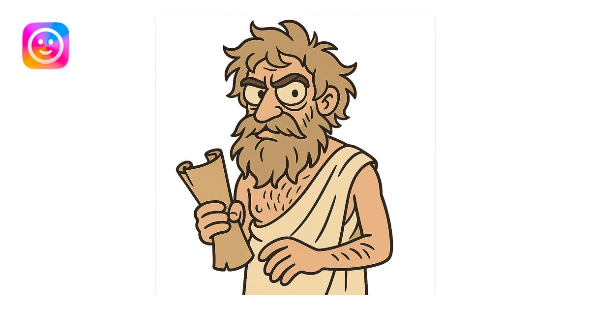 Diogenes with a scroll, looking wise and unkempt, cartoon style ...