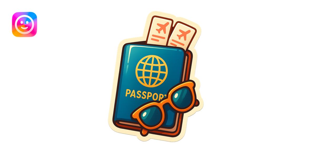 playful retro sticker-style illustration of a passport with two airline ...