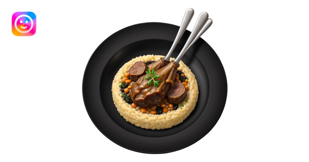 Lamb Shanks with Risotto Nero on a black plate-no cutlery emoji | AI ...