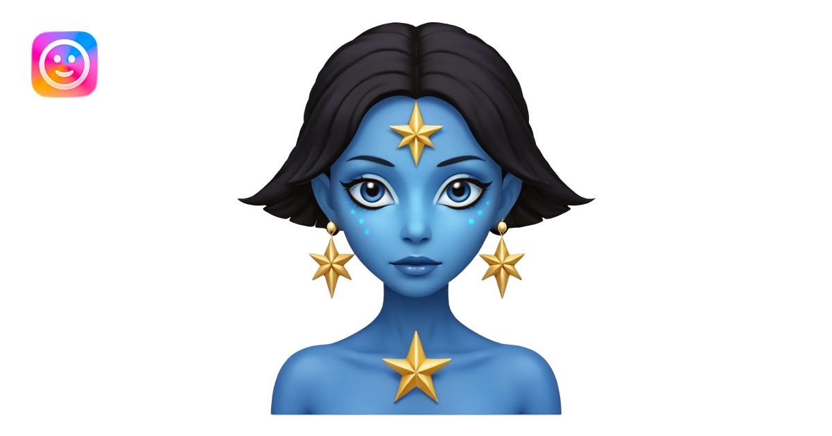 blue alien woman with golden star earrings emoji | AI Emoji Generator