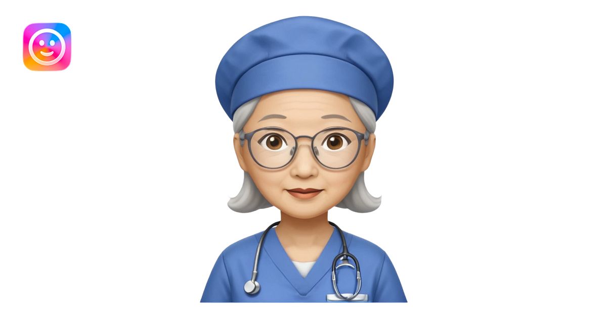 OLD ASIAN WOMAN WITH GLASSES, NURSE SCRUBS, CAP emoji | AI Emoji Generator