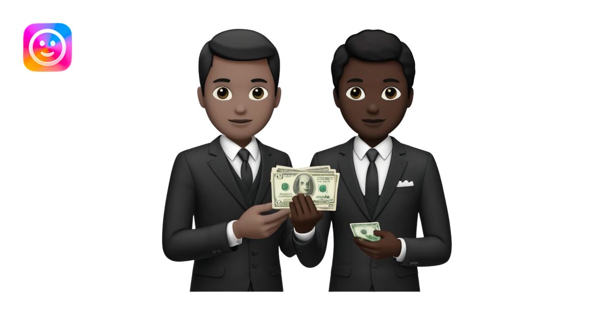 Two men in suits handing over money emoji | AI Emoji Generator