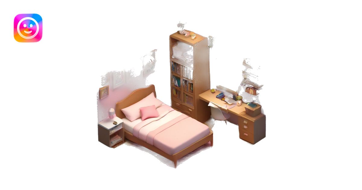 isometric-3d-cute-small-bedroom-teen-girl-interior emoji | AI Emoji ...