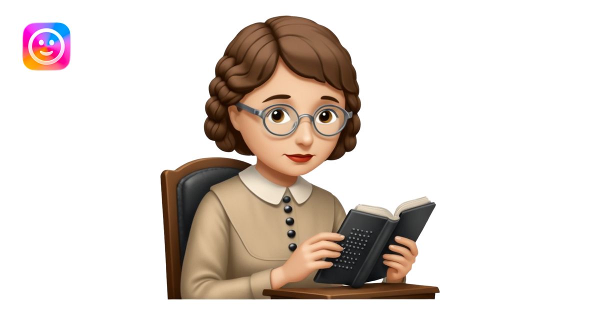 Helen keller reading braille blind emoji | AI Emoji Generator