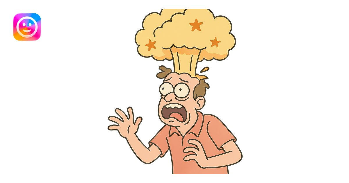 cartoon-style head blowing up, exaggerated and expressive illustration ...