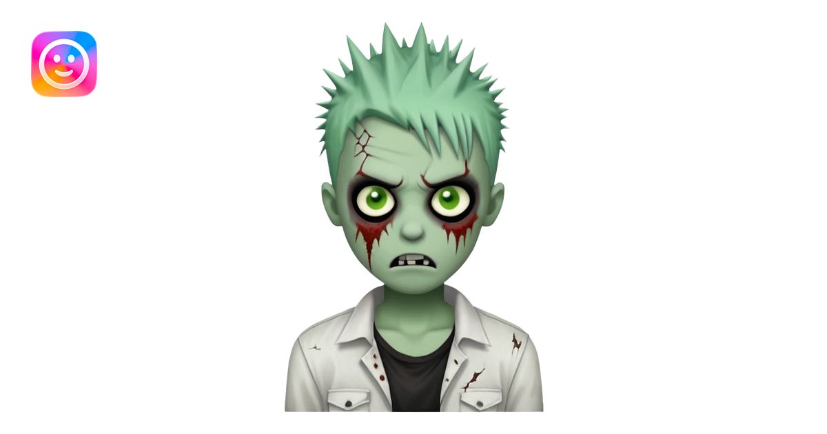 zombie boy with spiky black emo hair, pale green skin, white shirt ...