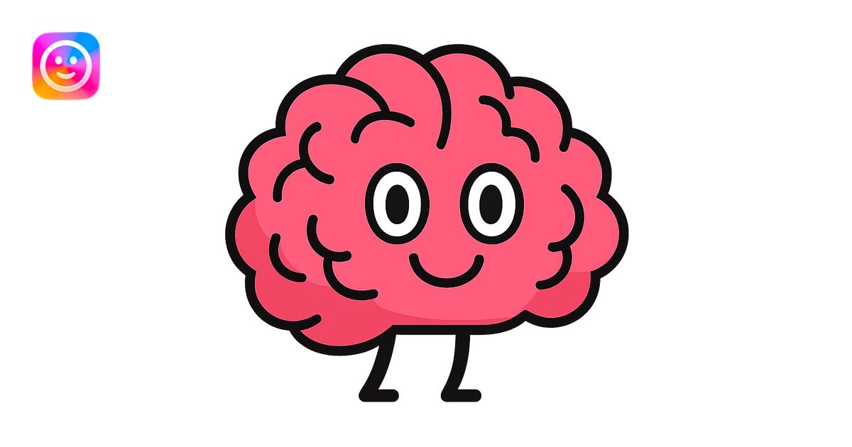 cartoon brain with a happy face, pink, simple style emoji | AI Emoji ...