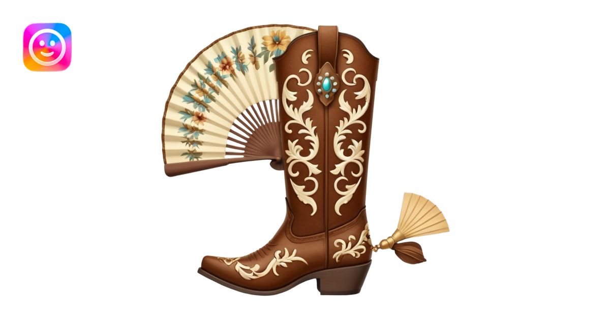 Cowboy boots in front of an open hand held fan emoji | AI Emoji Generator