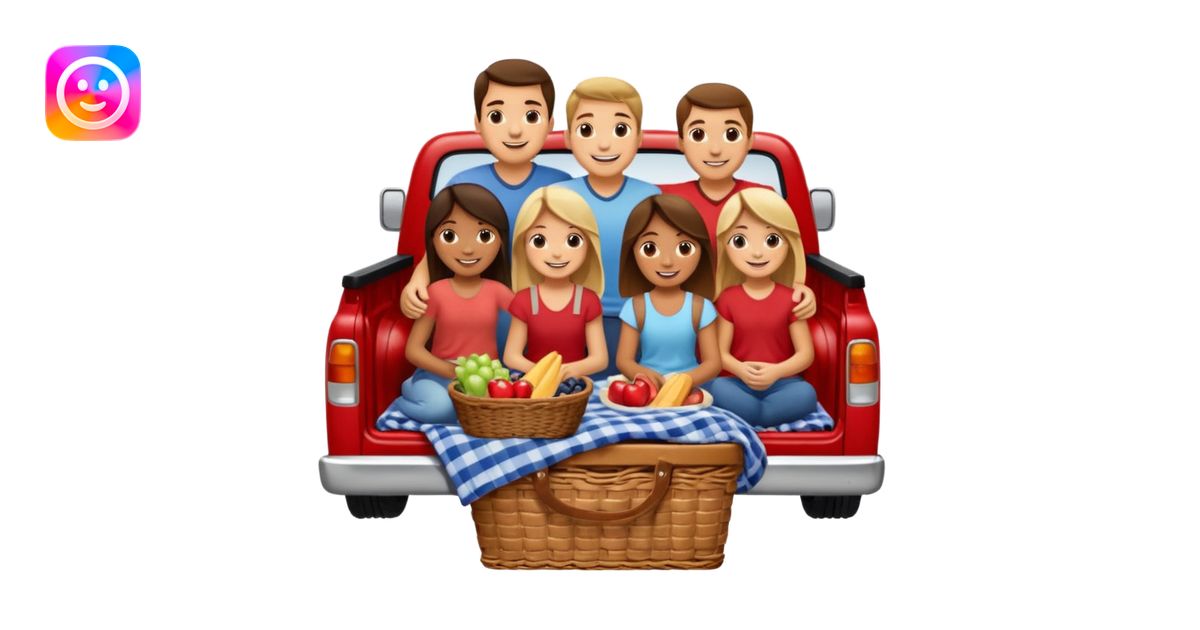 People having a picnic in the back of a red pick up truck emoji | AI ...