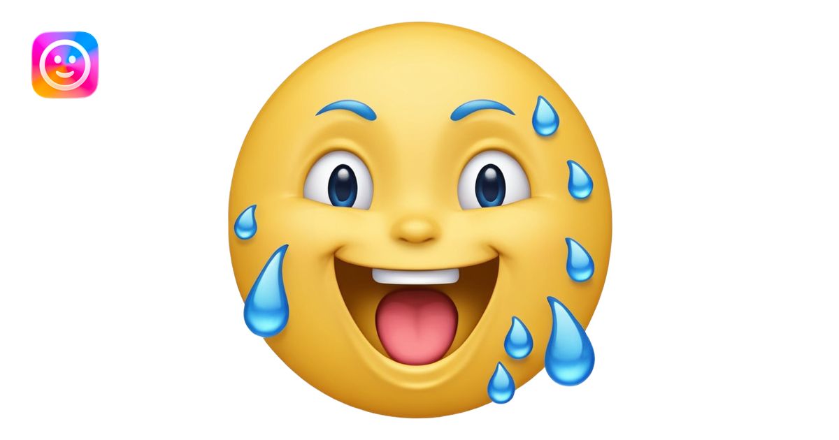 Emoji, yellow round laughing hysterically face, with blue tears of joy ...