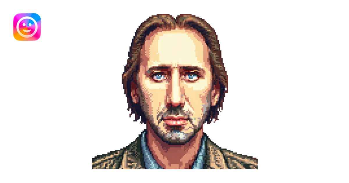 Nicholas Cage, detailed facial features, iconic expression, pixelated ...
