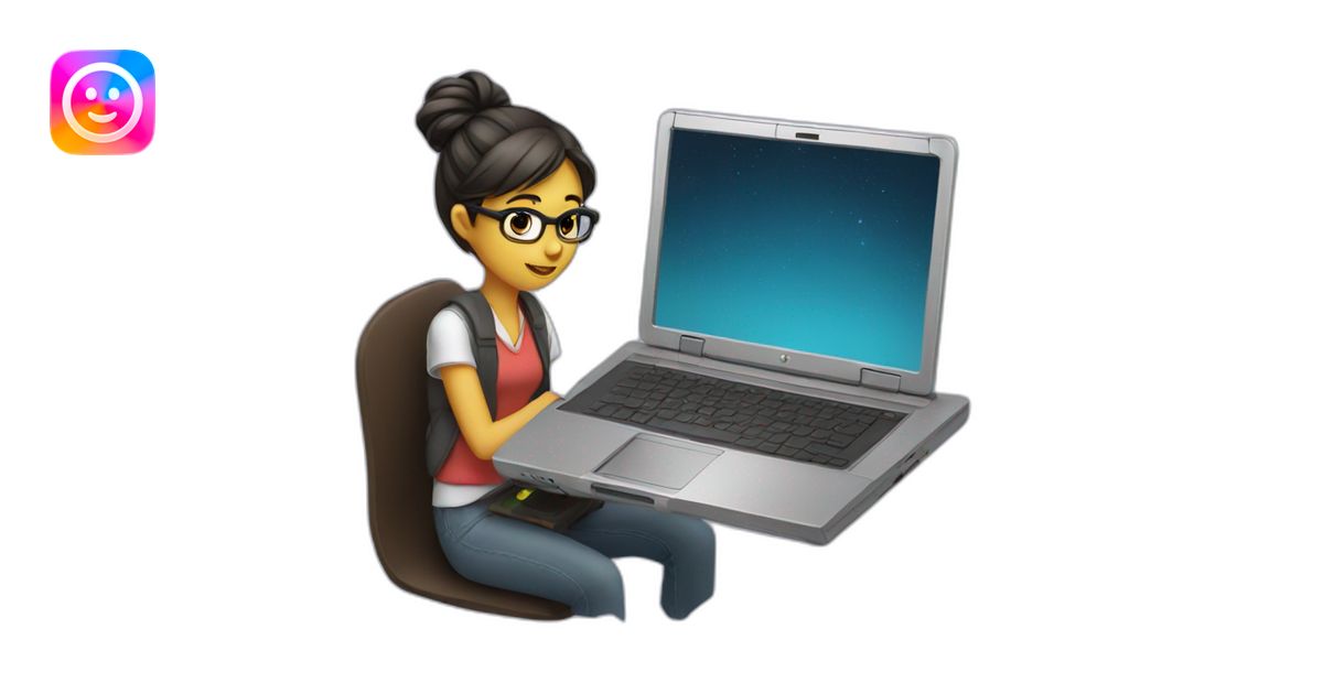 A Programmer Girl coding on her hp laptop emoji | AI Emoji Generator