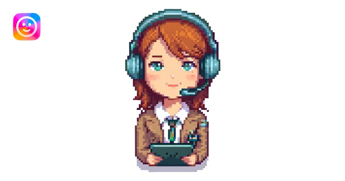 female recruiter, cute, pixel art with a headset illustration | AI ...