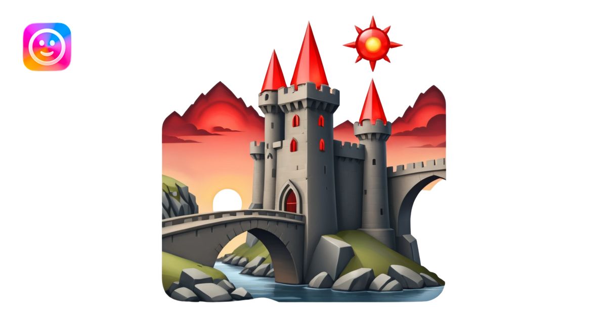 Evil Fortress witch Red Beacon shooting into sky and bridge, two towers ...