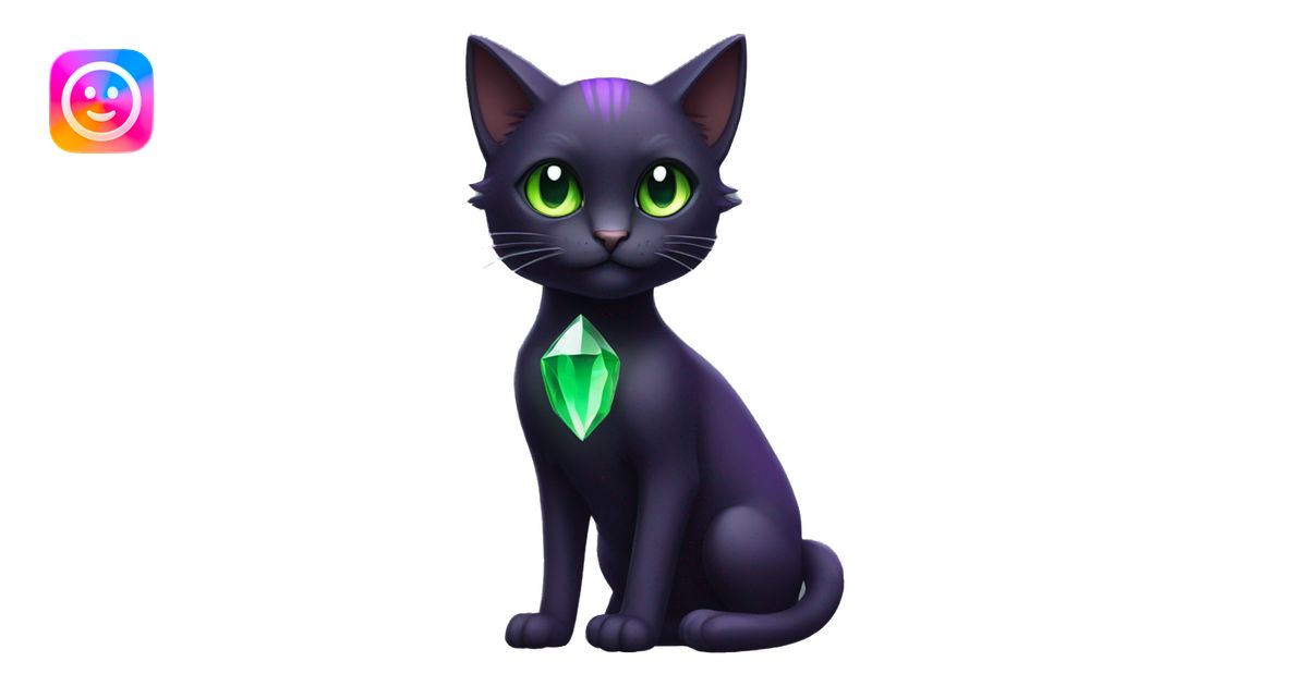 Black Dark-type-Fakémon-Cat Purple eyes, green gem on chest, full body ...