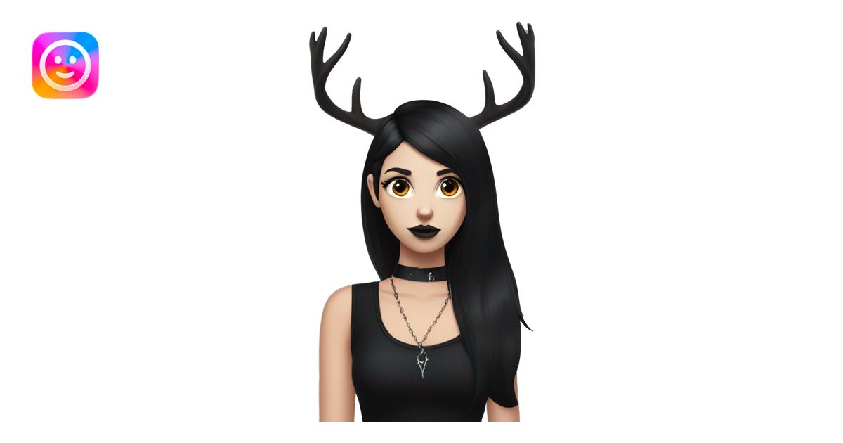 Goth deer girl with black hair in a sleeveless black dress and choker ...