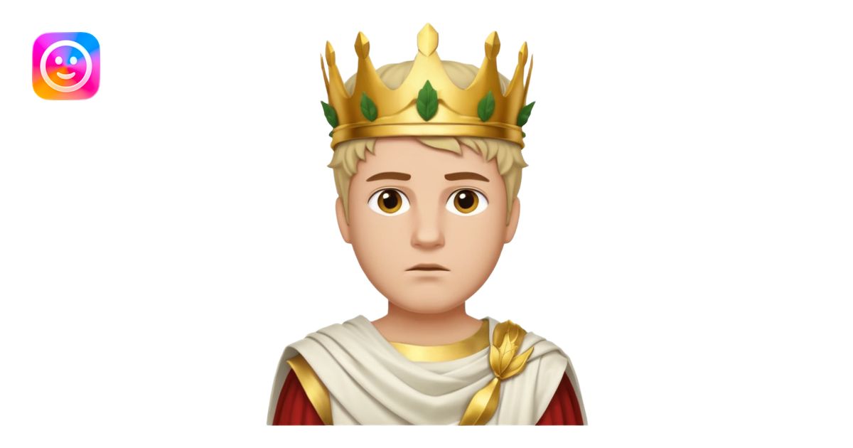 Jules César with golden laurel crown, white toga, serious look emoji ...