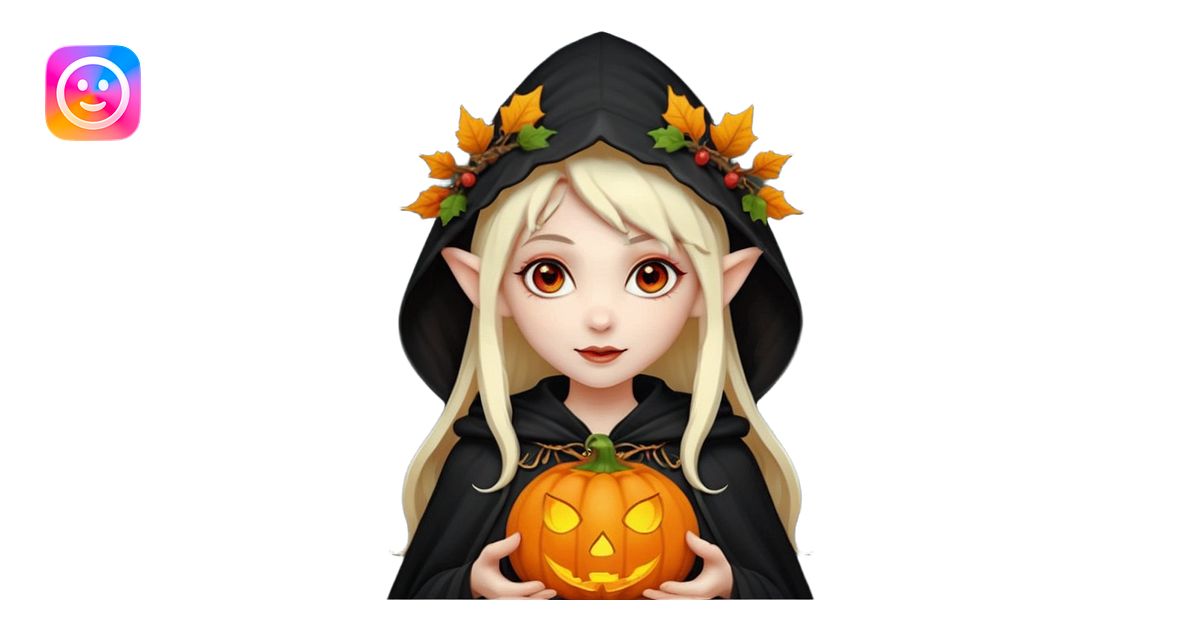 female elf vampire emoji, pale skin, red eyes, elegant face, autumn ...