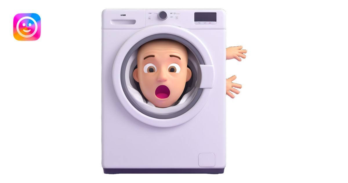 shocked face with head thrown back, spinning inside a washing machine ...