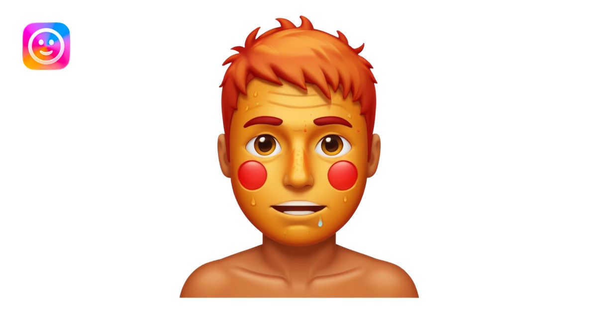 a man with a sunburned red face, sweating, playful emoji style emoji ...