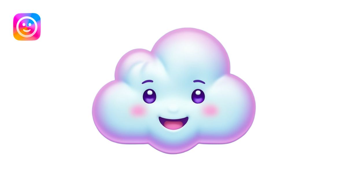 A tiny kawaii cloud emoji with a cheeky smile and wink, soft neon glow ...