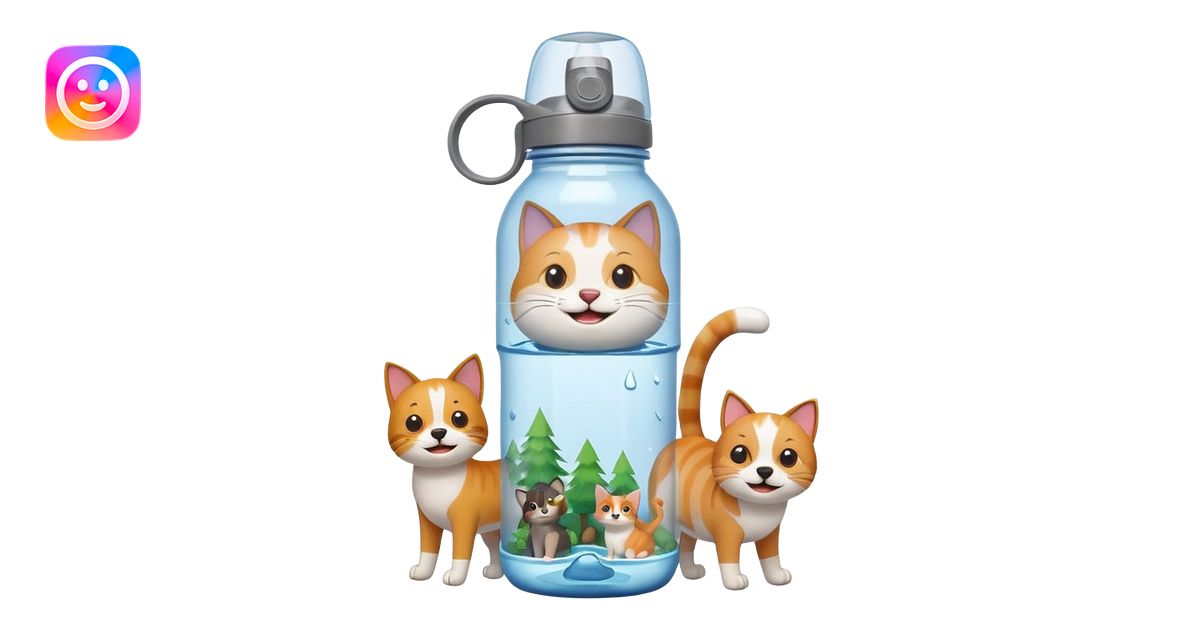 make a water bottle smile in a forests with a cat and dog emoji | AI ...
