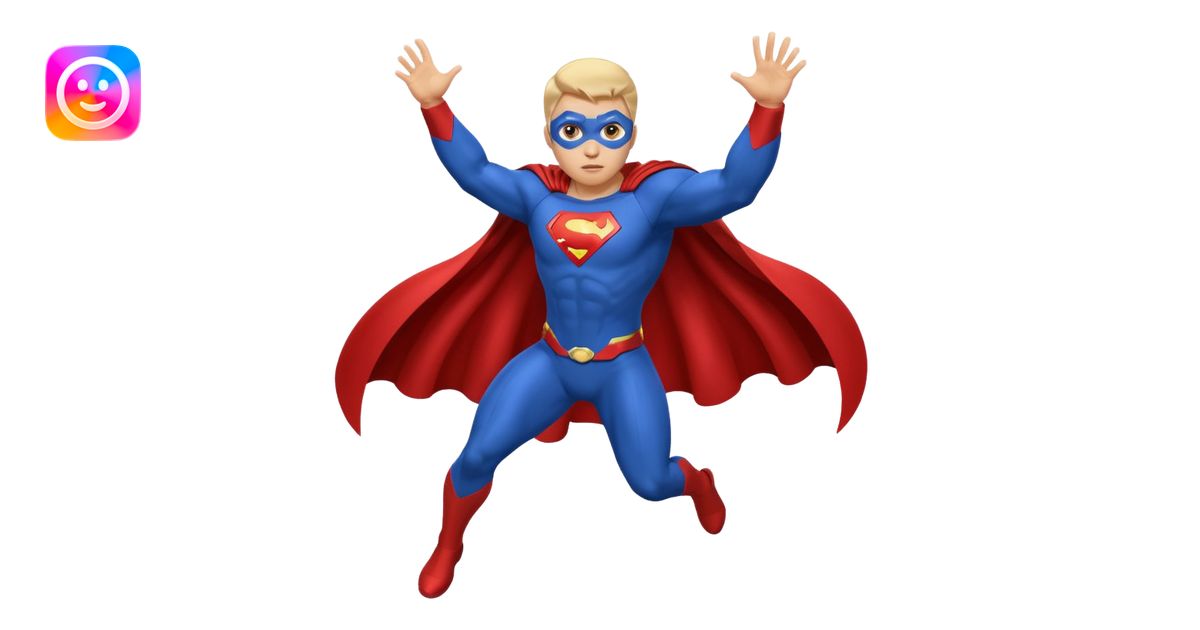 flying superhero in a blue suit with a developing cape emoji | AI Emoji ...