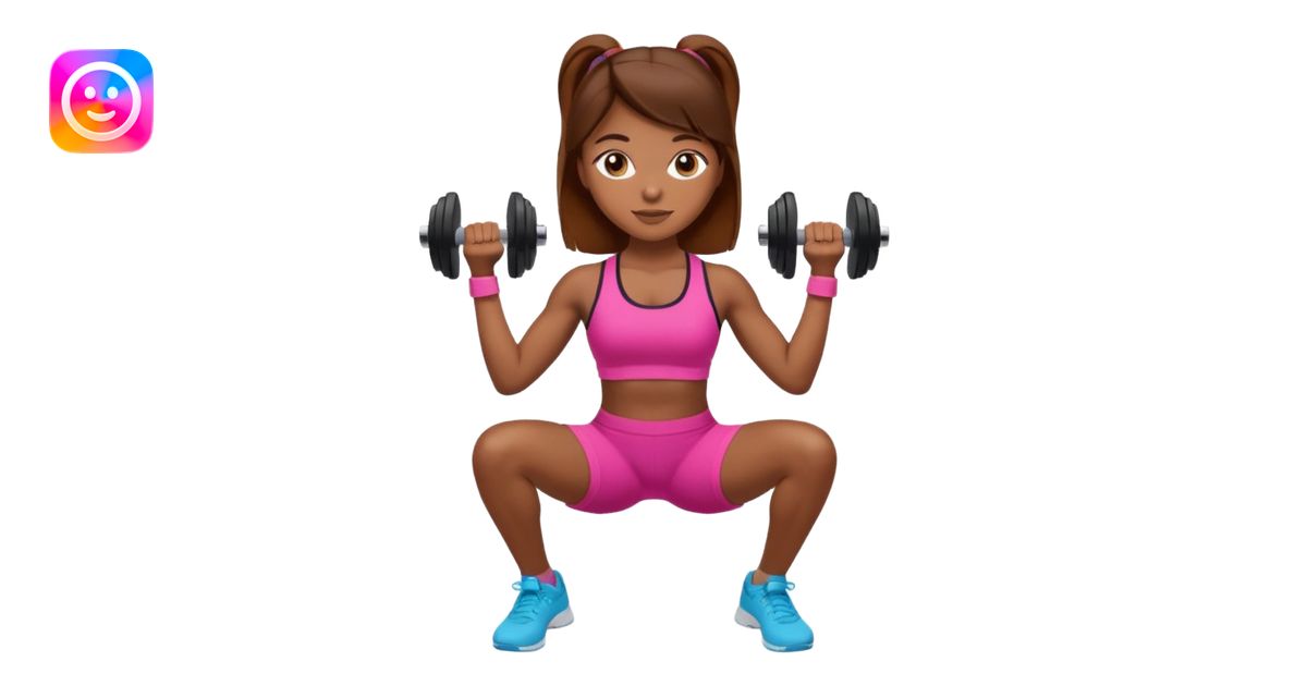 workout girl with brown hair, lifting dumbbells, sporty attire, emoji ...