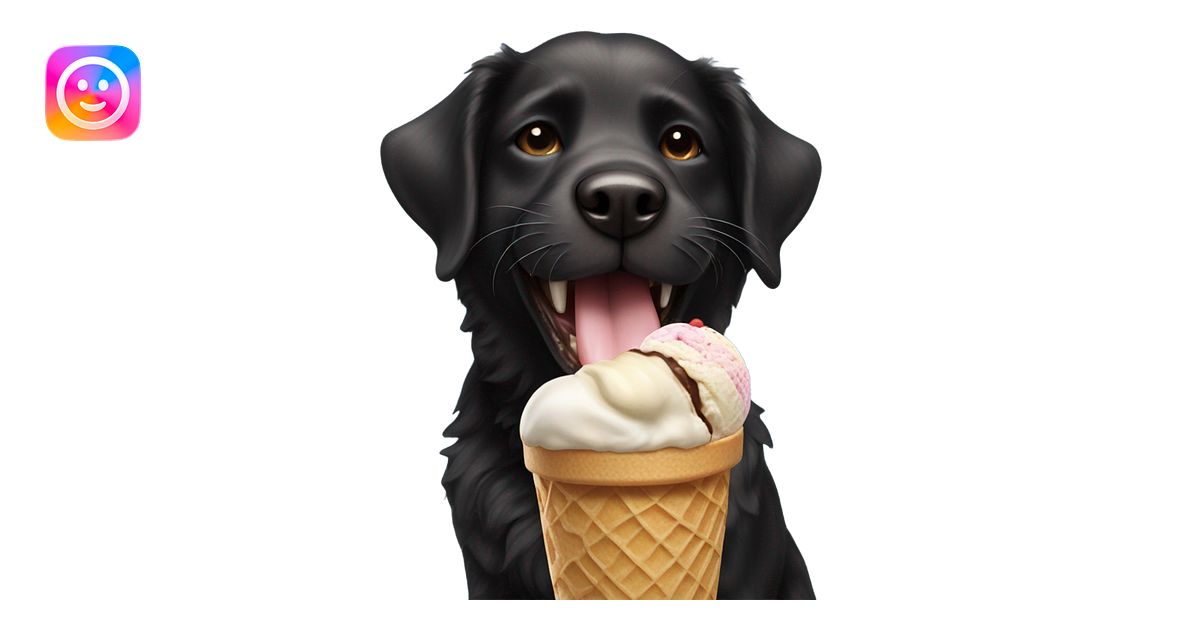Black fur Dog eating ice cream emoji | AI Emoji Generator