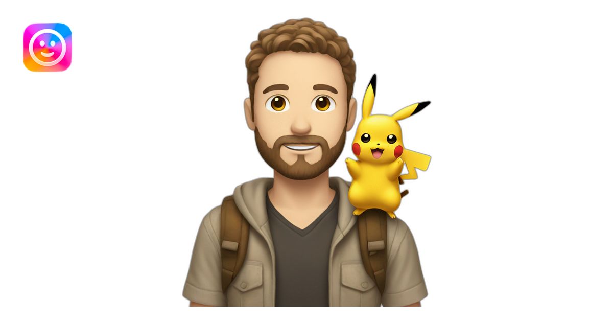 white man with brown hair and beard holding a pikachu pokemon emoji ...