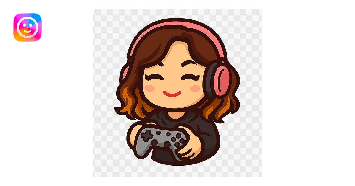 Create a chibi emote of the woman in the first reference image, in the ...
