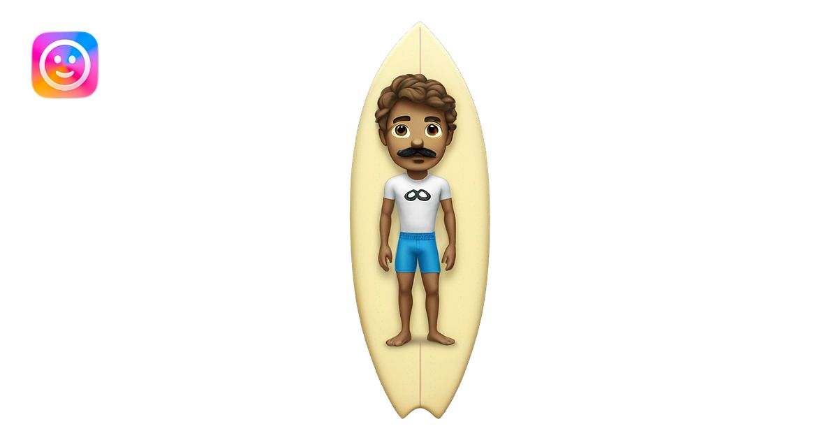 surfer boy with a mustache on a surf board emoji | AI Emoji Generator