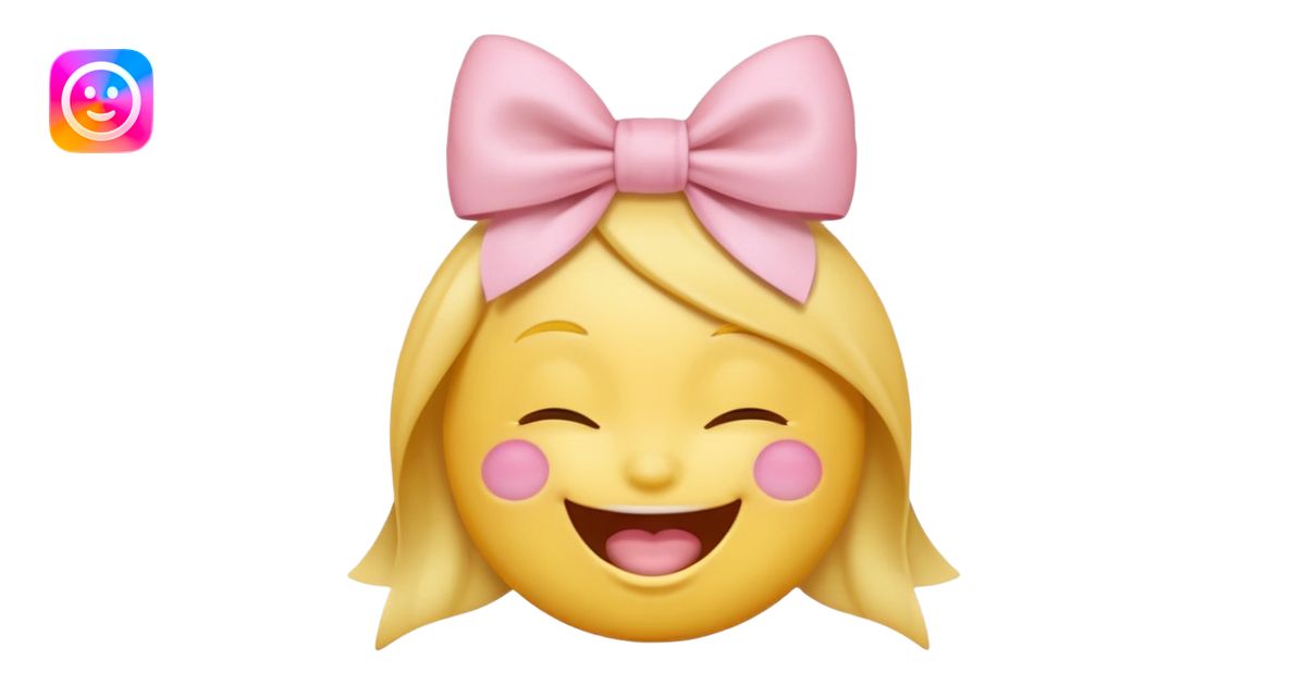 classic yellow laughing emoji with a very pretty pale pale pink bow no ...