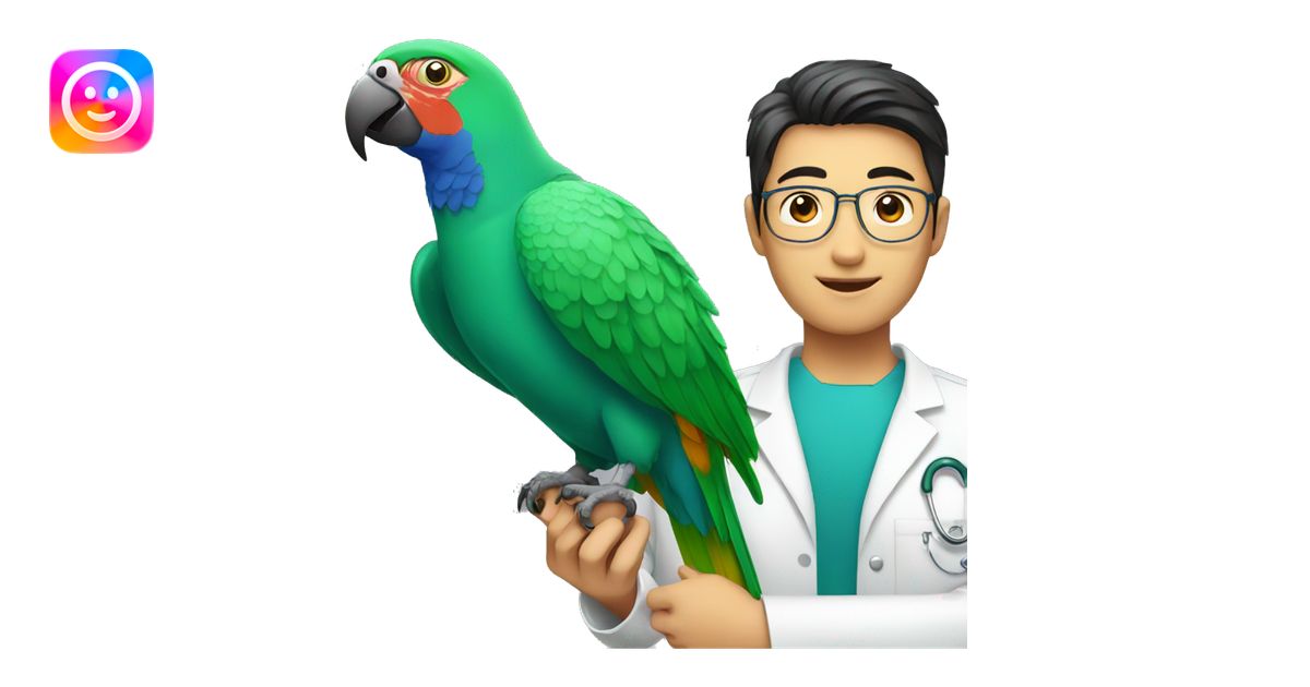 asain veterinarian with parrot emoji | AI Emoji Generator