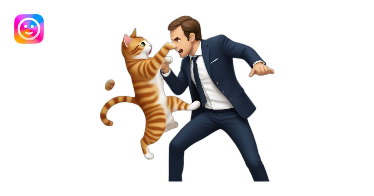 macron fight with a cat emoji | AI Emoji Generator
