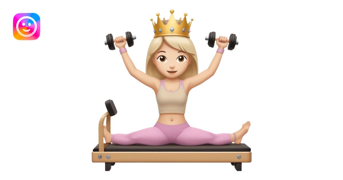 Sticker emoji of a girl doing Pilates arm exercises on a reformer ...