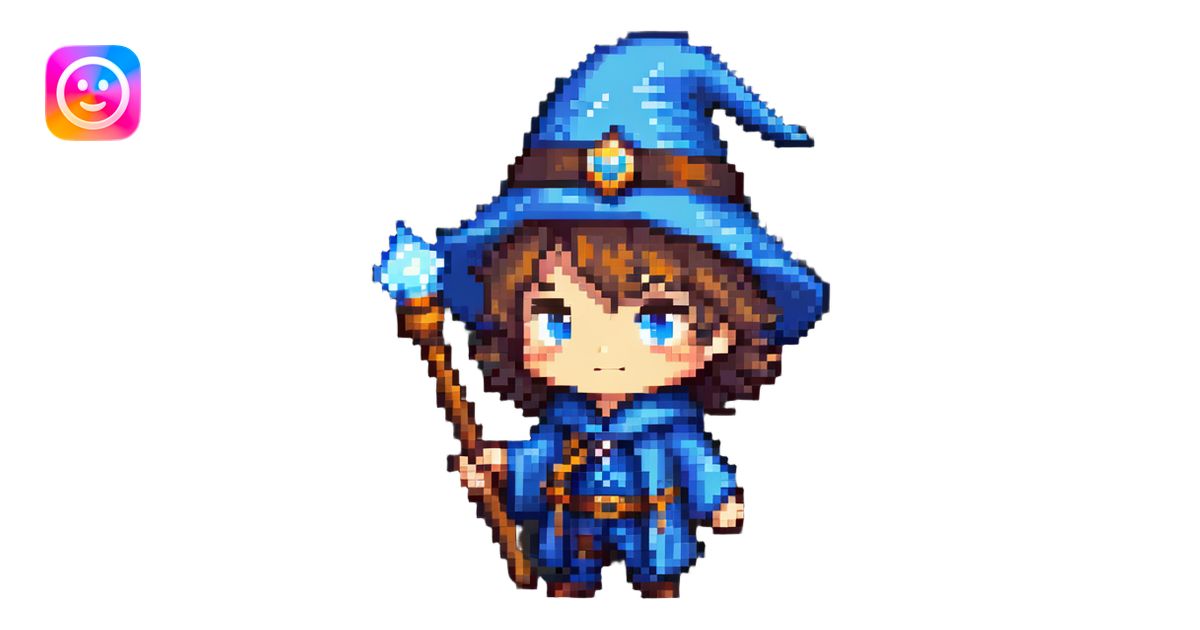 cute chibi male wizard with hat and wand illustration | AI Emoji Generator