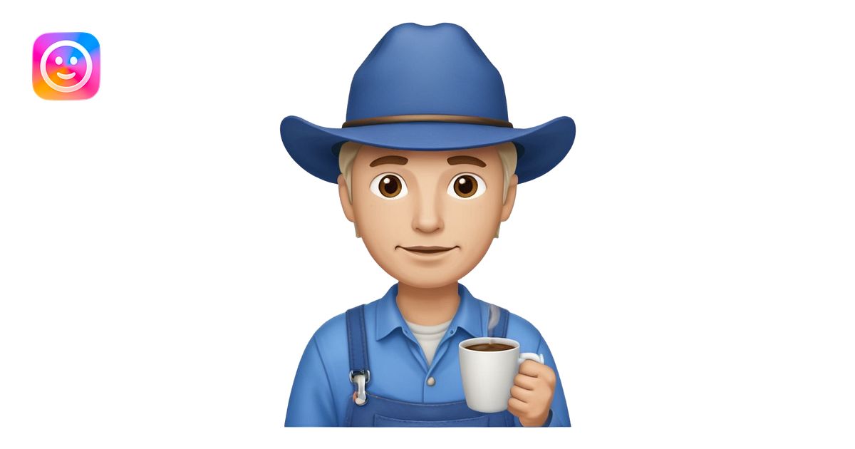 Ranch hand with blue hat and coffee mug emoji | AI Emoji Generator