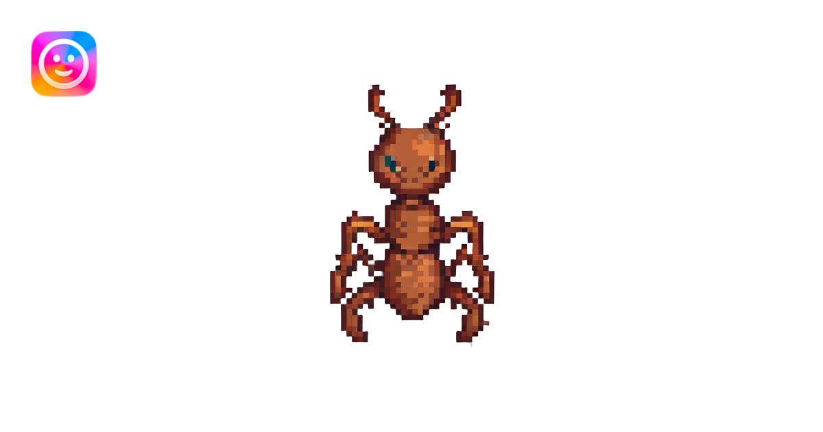 an emoji of an ant with body and legs made out of axes, pixel art style ...