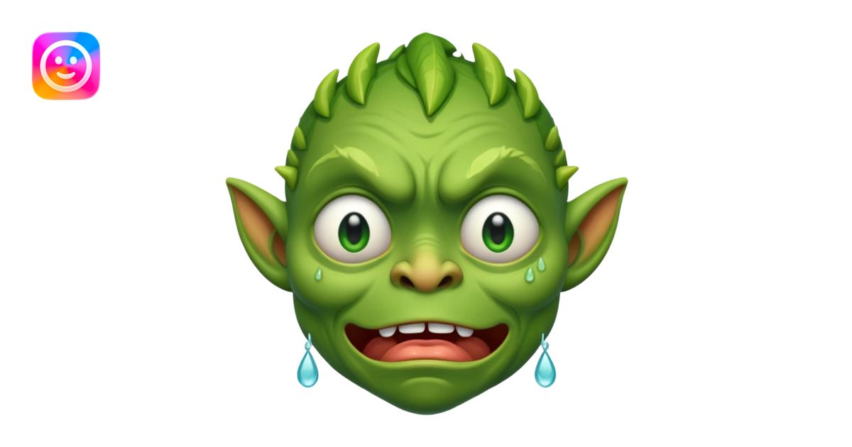 Goblin is crying with very big tears in his eyes emoji | AI Emoji Generator