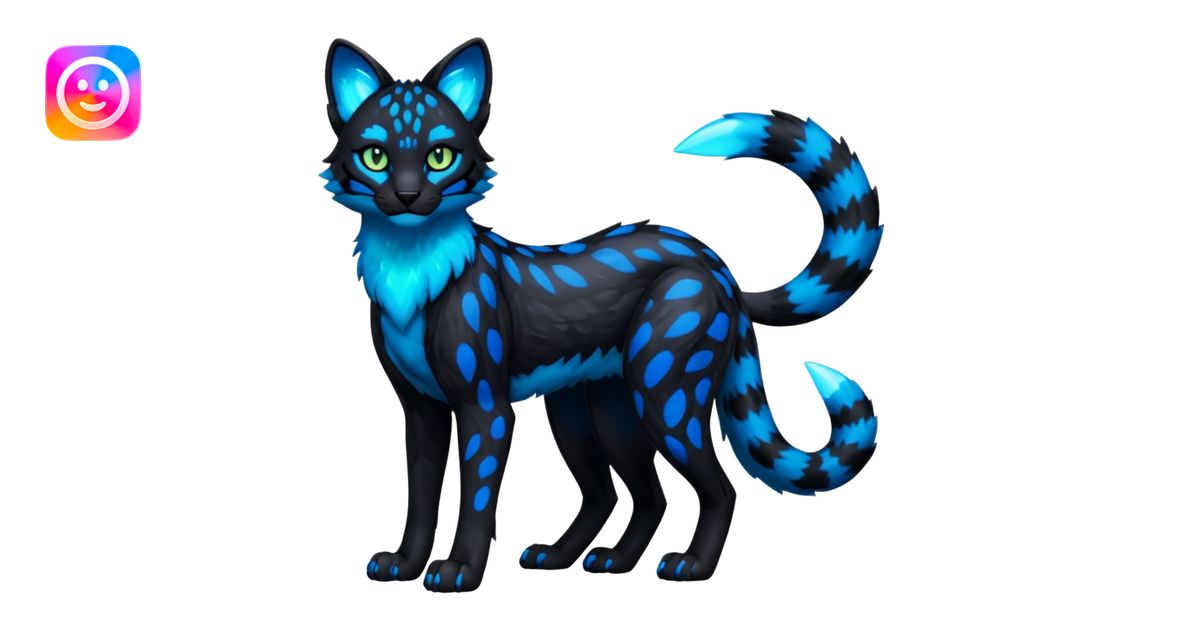 Realistic Obsidian-pitch-black fur body with neon-glowing-blue ring ...