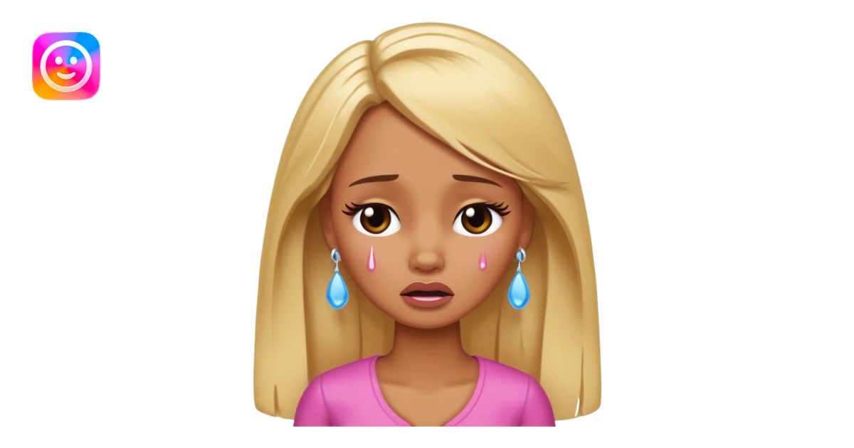 Sad brown skin blonde barbie crying with tears emoji | AI Emoji Generator