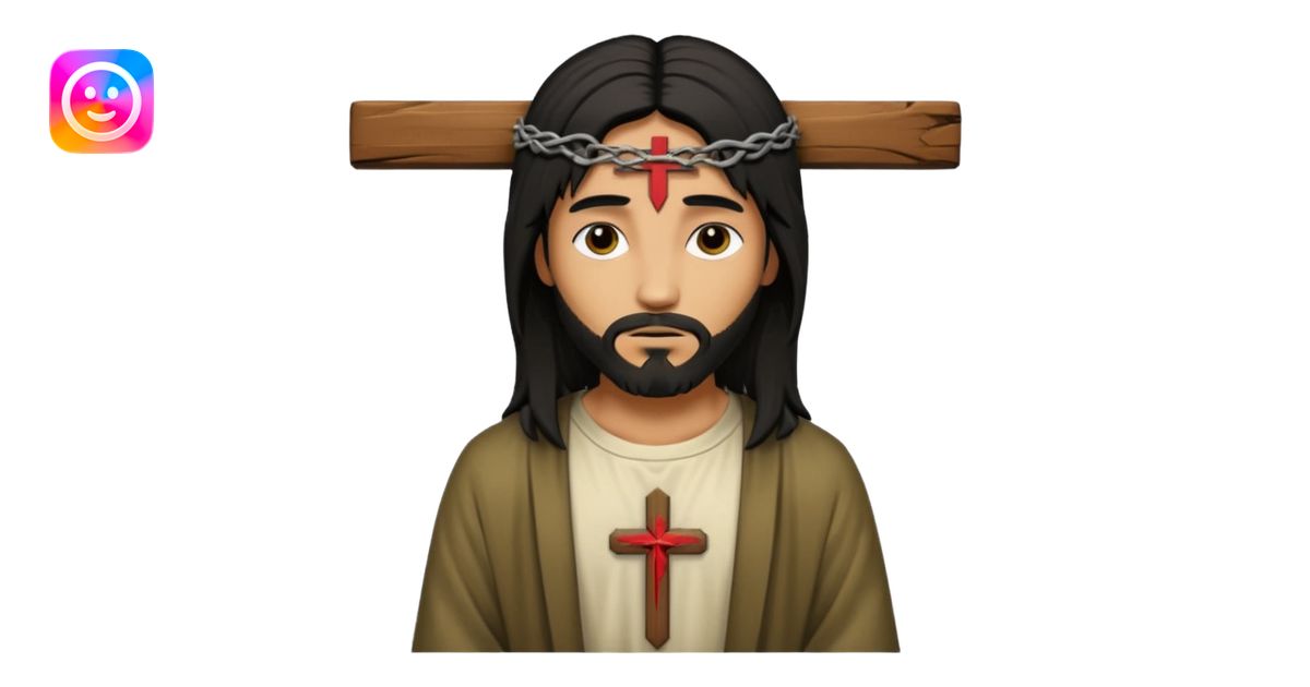 jesus-body-on-the-cross, with black edgy Emo hair emoji | AI Emoji ...