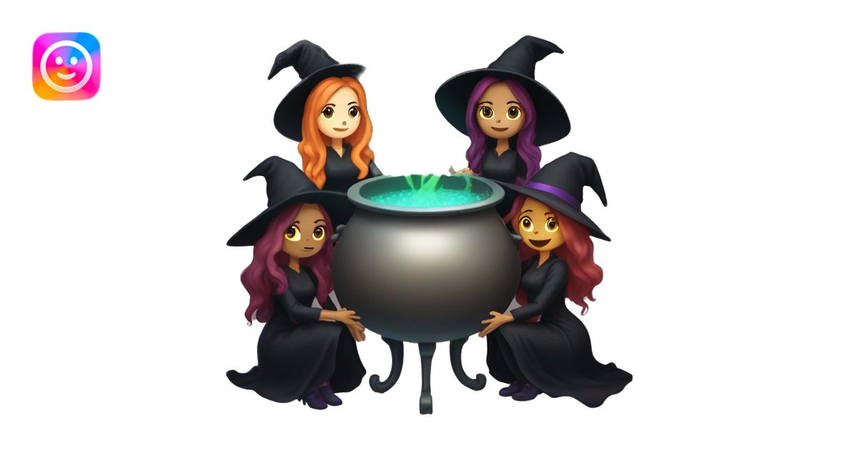 Coven of several witches holding hands around a bubbling cauldron emoji ...