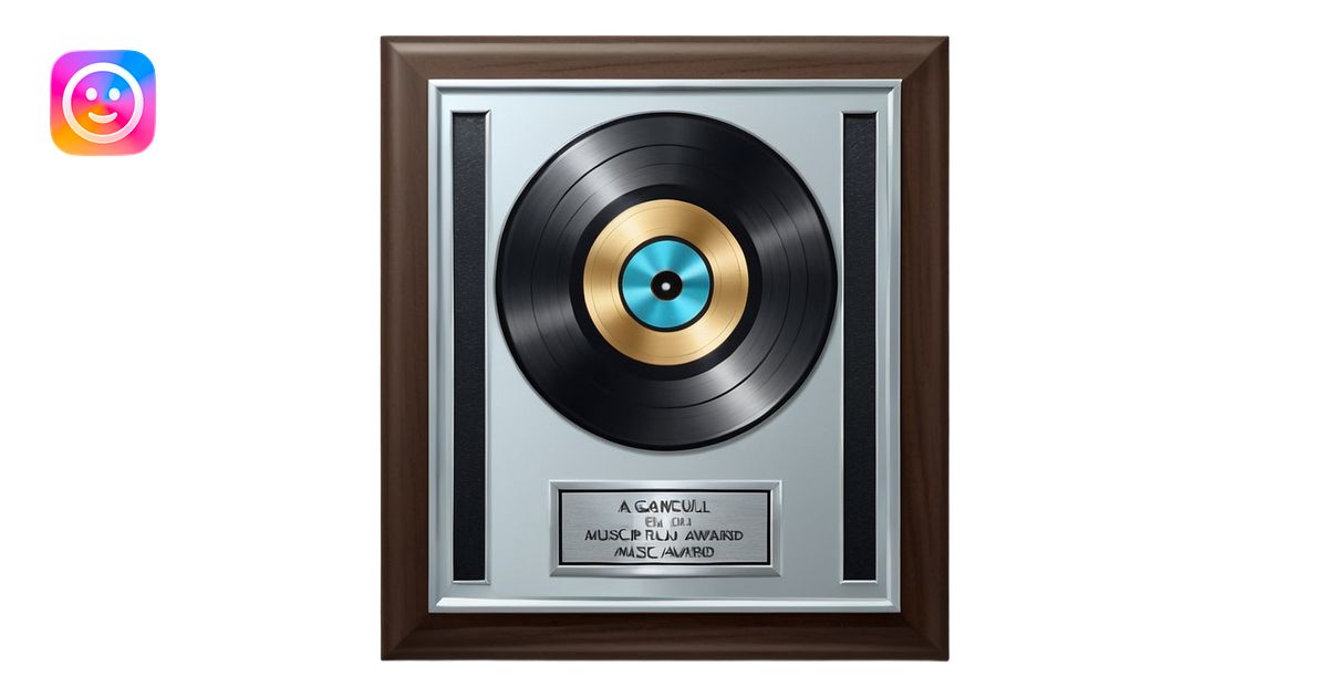 A platinum music award plaque: a square, polished platinum plate with a ...