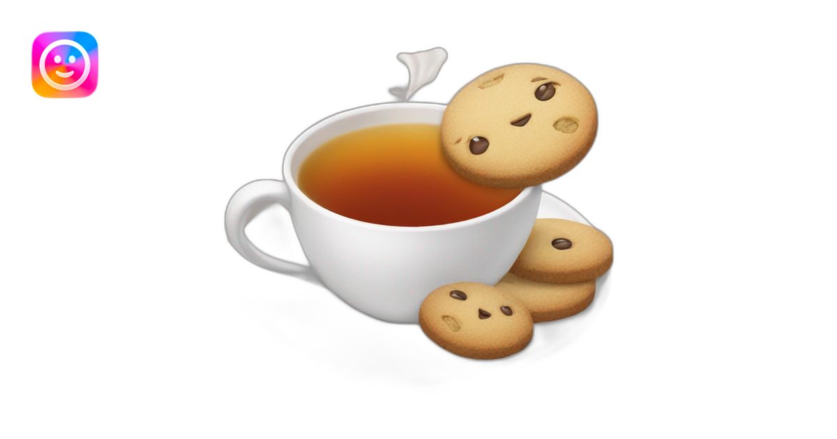 white cup of tea with a tea bag and cookies emoji | AI Emoji Generator